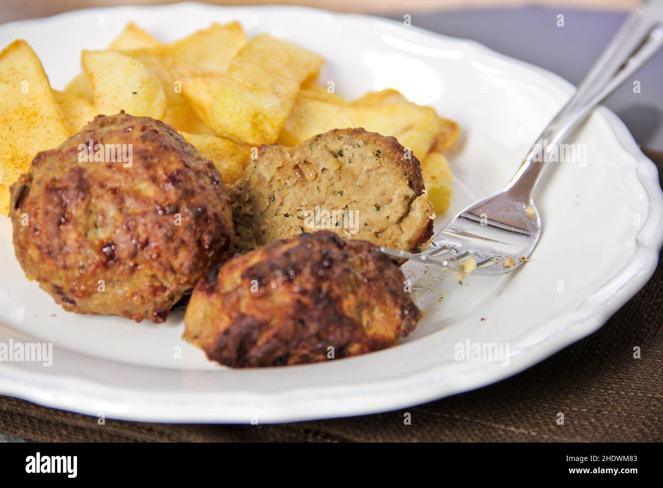 french fries, meatballs, pommes, meatball Stock Photo - Alamy