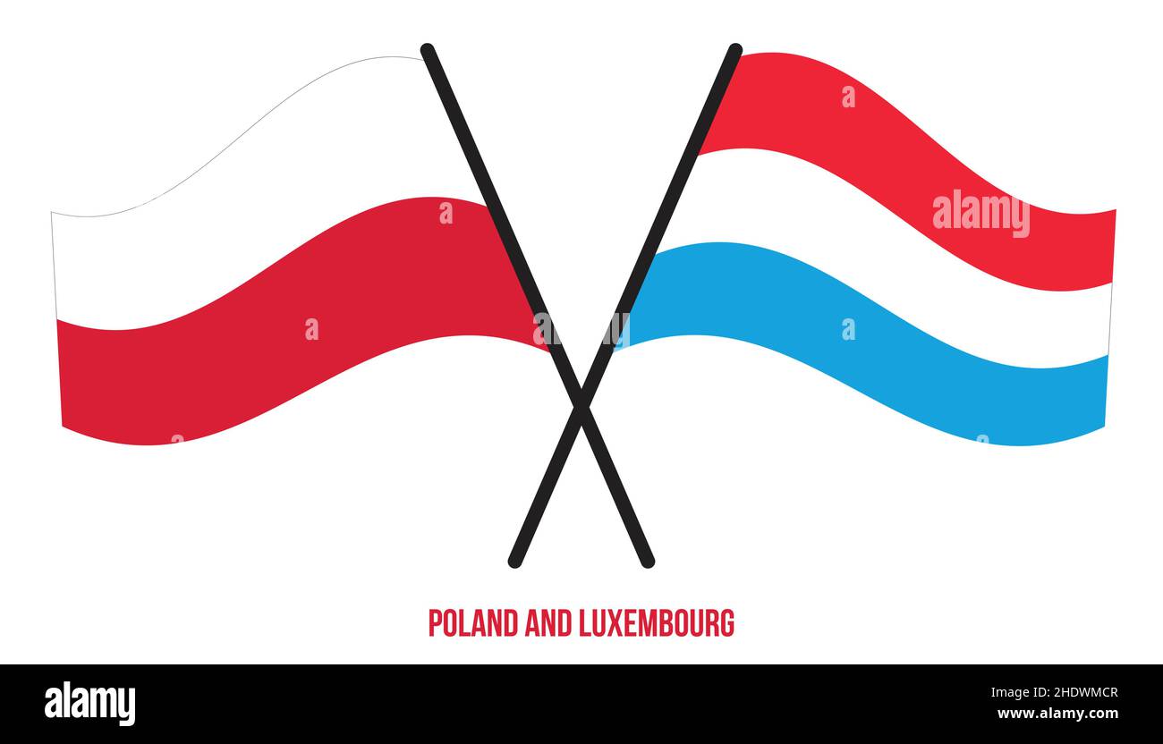 Poland and Luxembourg Flags Crossed And Waving Flat Style. Official ...