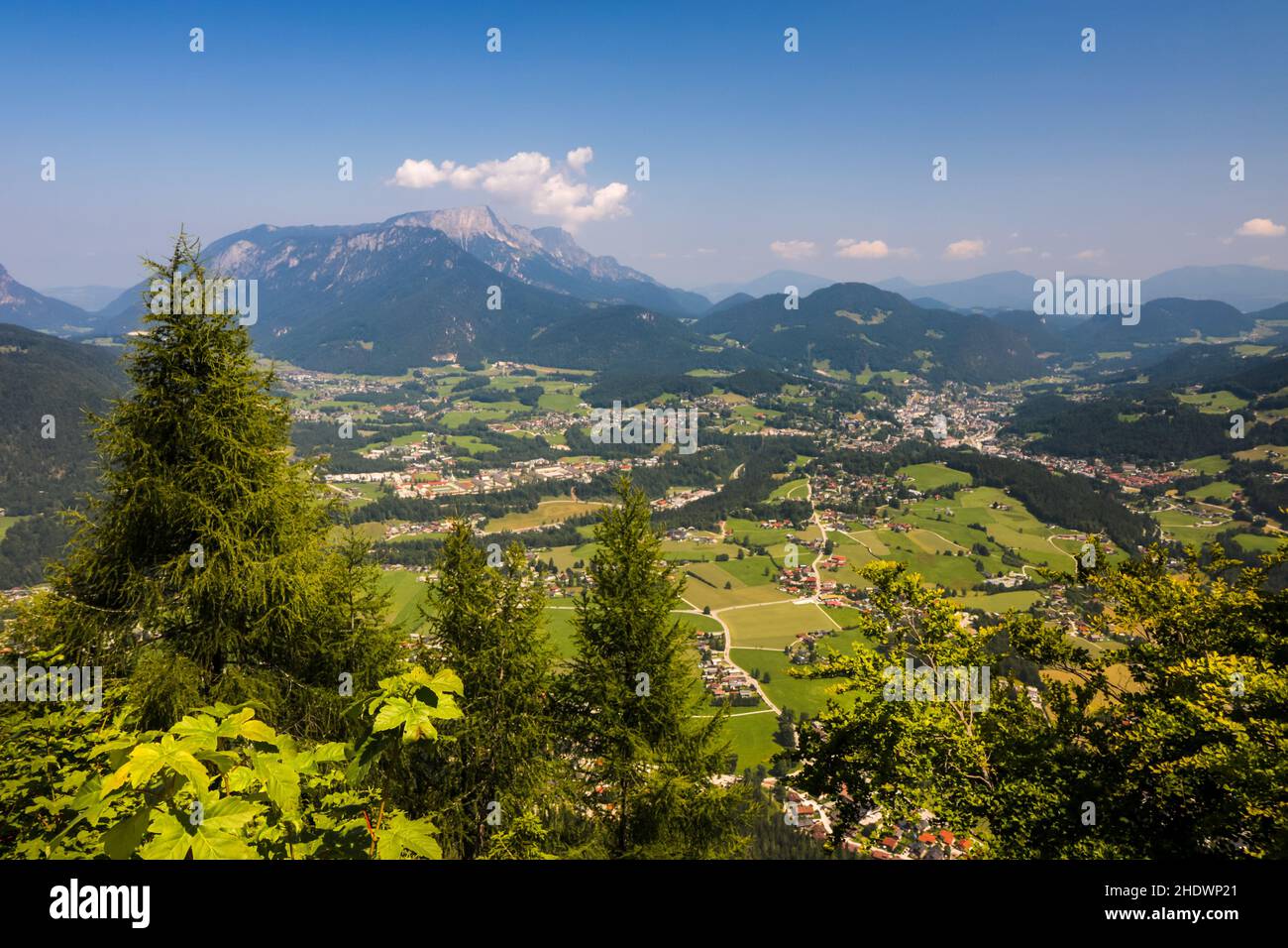 Beautiful scenery of Bad Reichenhall city from mountain Gruenstein, Alp ...