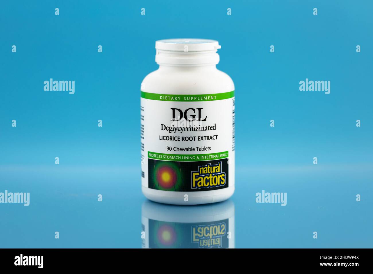 DGL (licorice root extract) chewable tablets in the jar. dietary ...