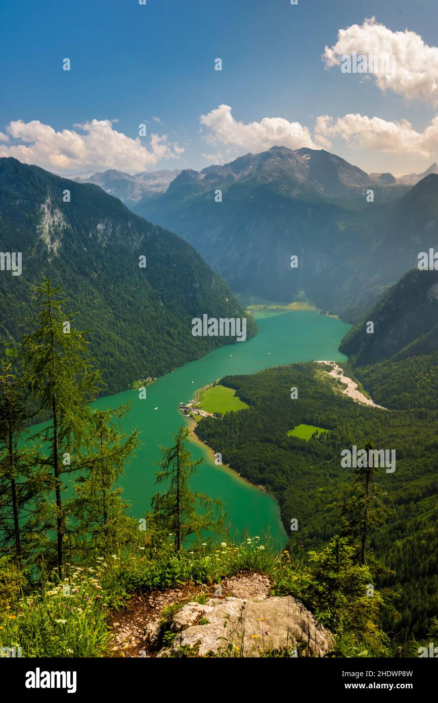 Vertical shot of Berchtesgaden National Park's lake in Alps mountains ...