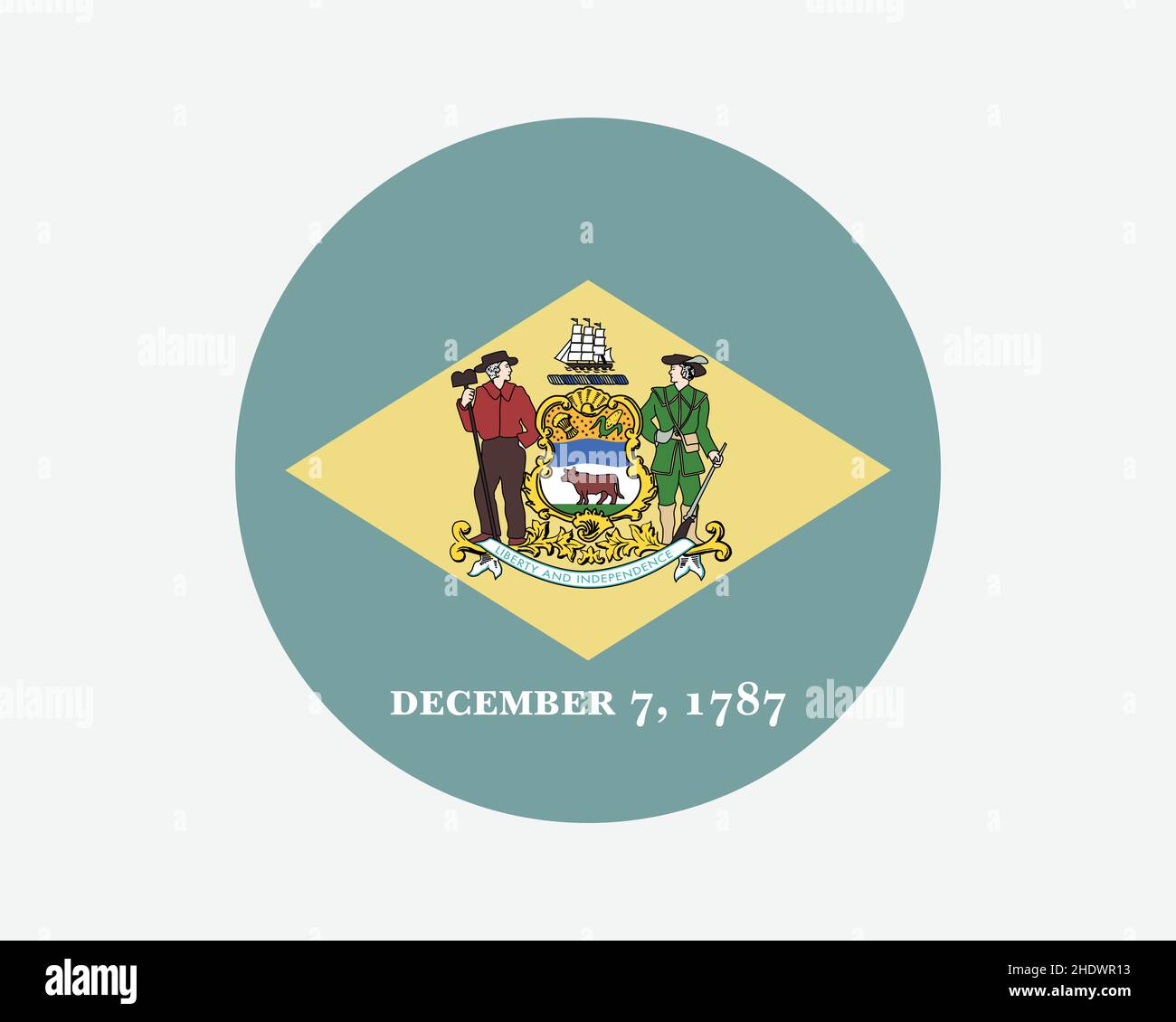 Delaware USA Round State Flag. DE, US Circle Flag. State of Delaware ...