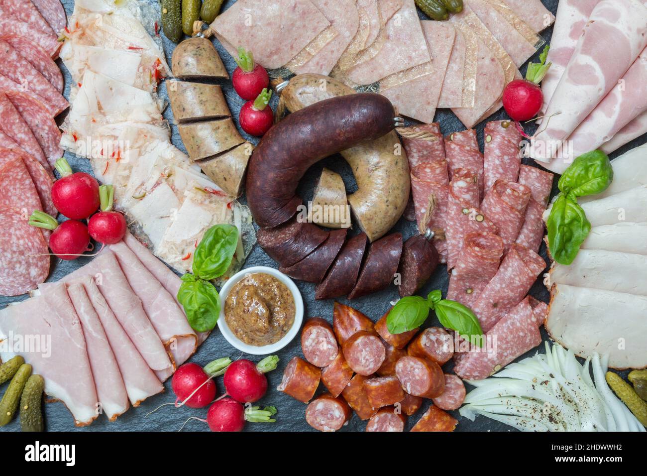 sausage platter, sausage platters Stock Photo - Alamy