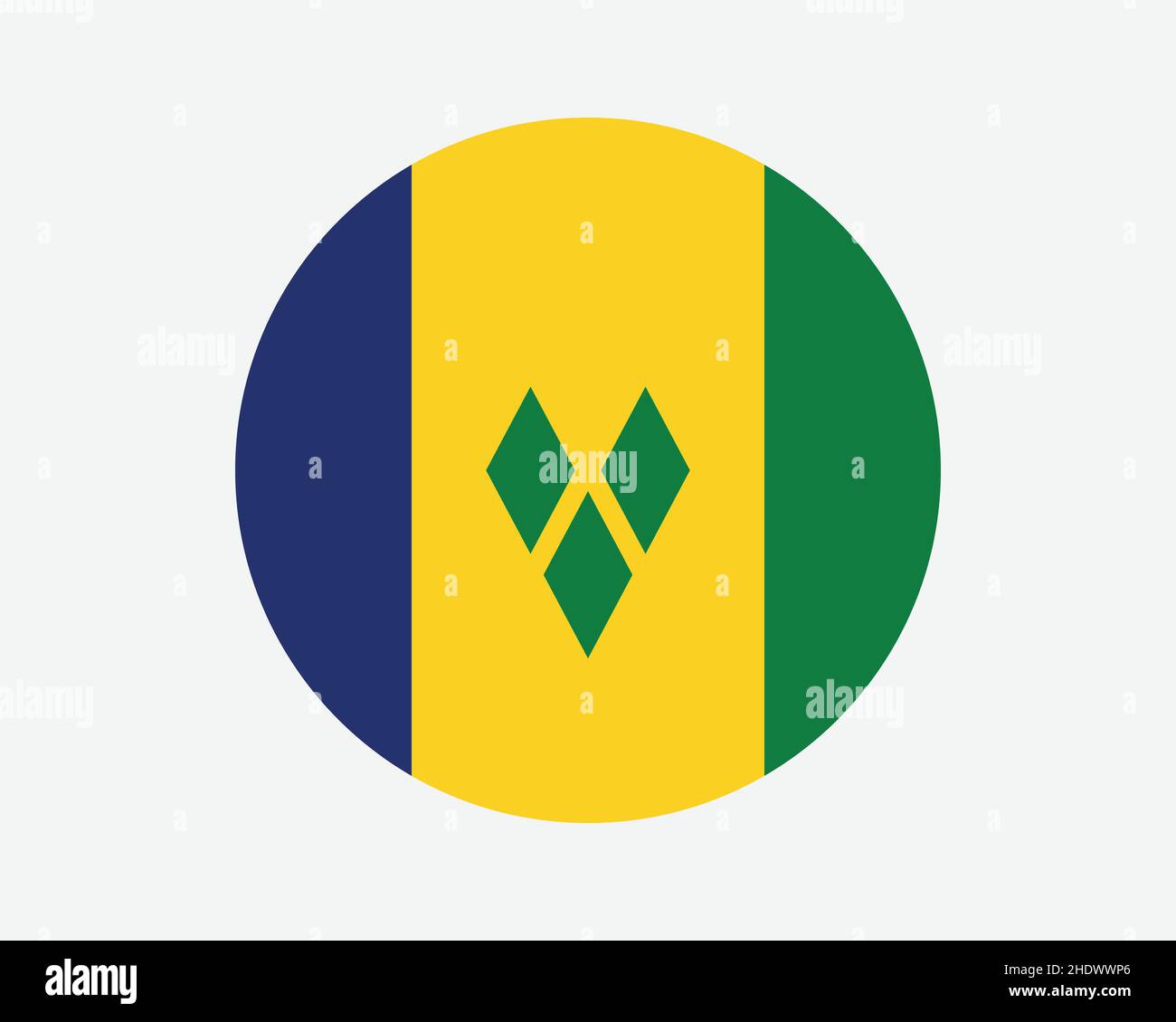 Saint Vincent and the Grenadines Round Country Flag. St. Vincentian Circle National Flag. Vincy ...