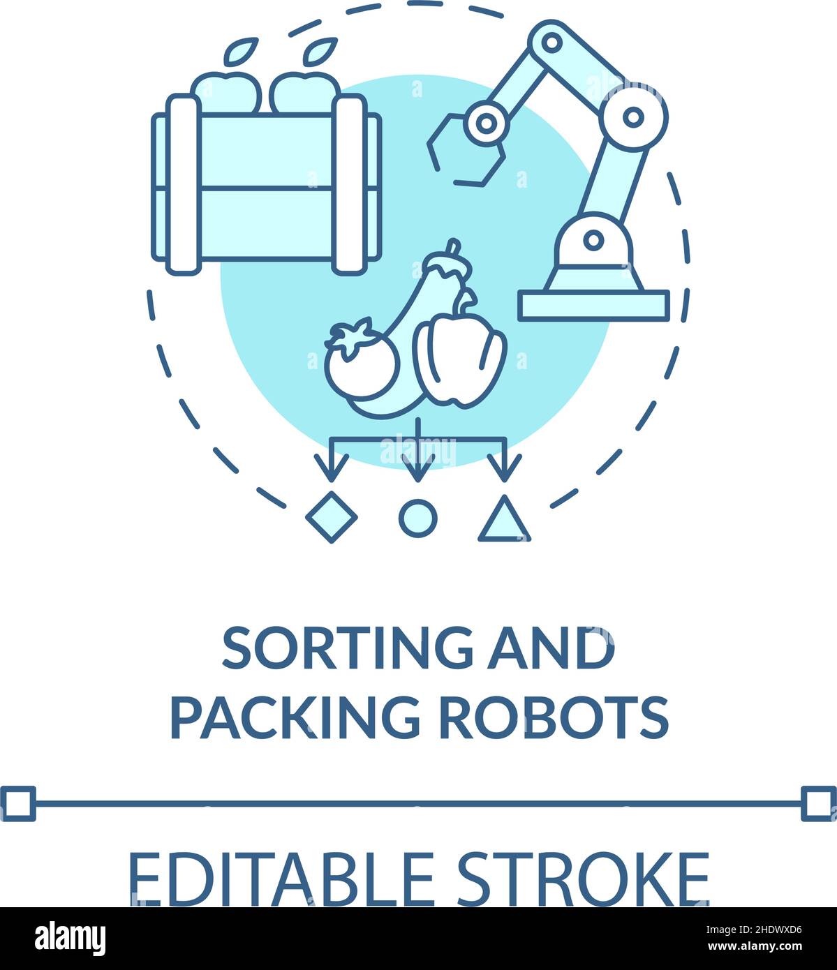 Sorting and packing robots turquoise concept icon Stock Vector Image ...