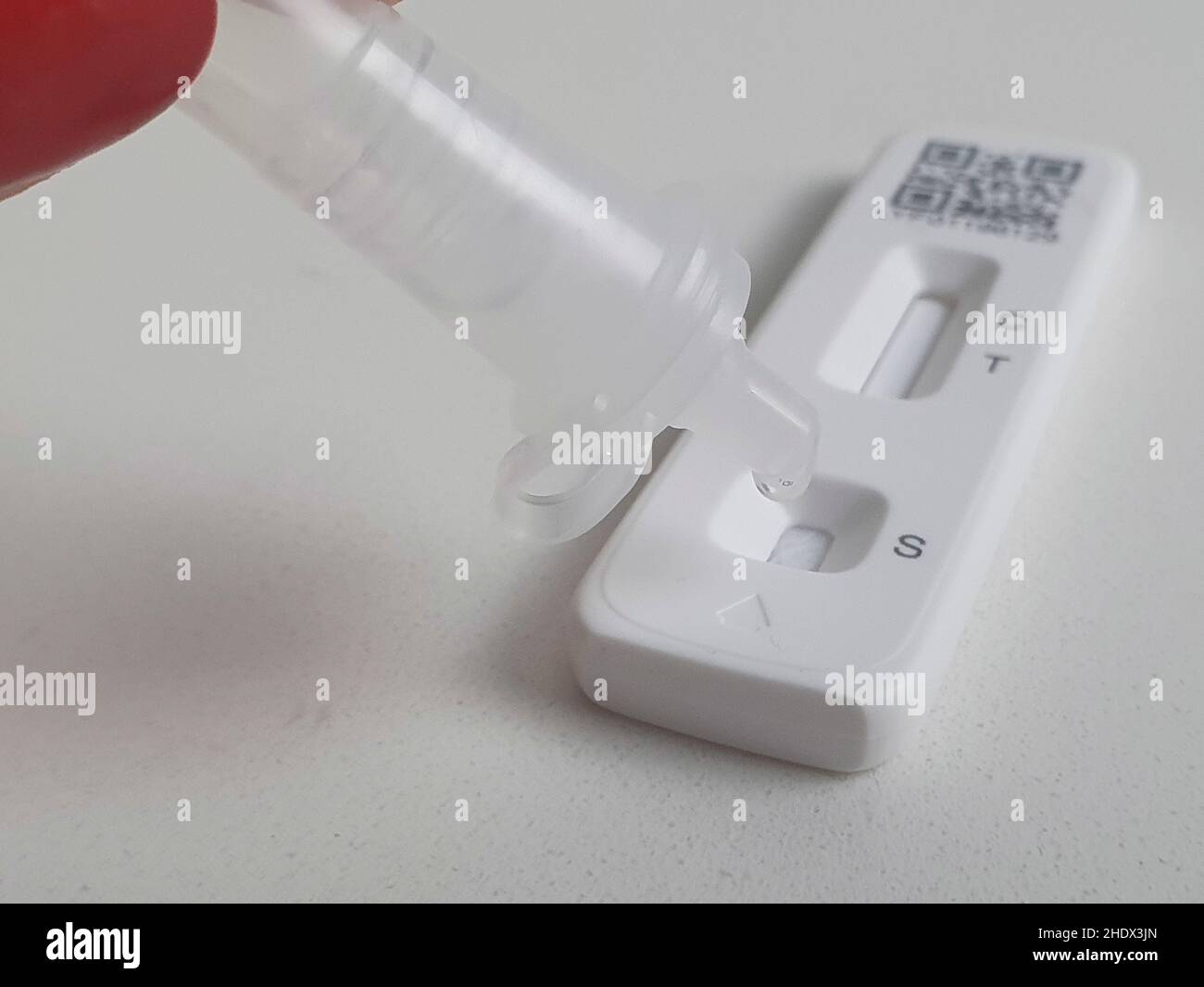 London, UK, 6 January 2022: A lateral flow test is being prepared at ...