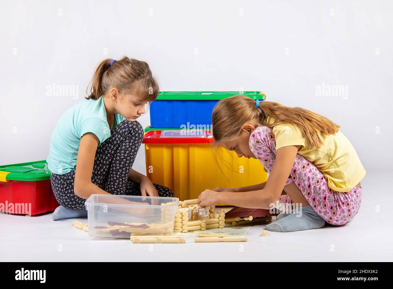 girl, building activity, concentrated, girls, building, constructing ...