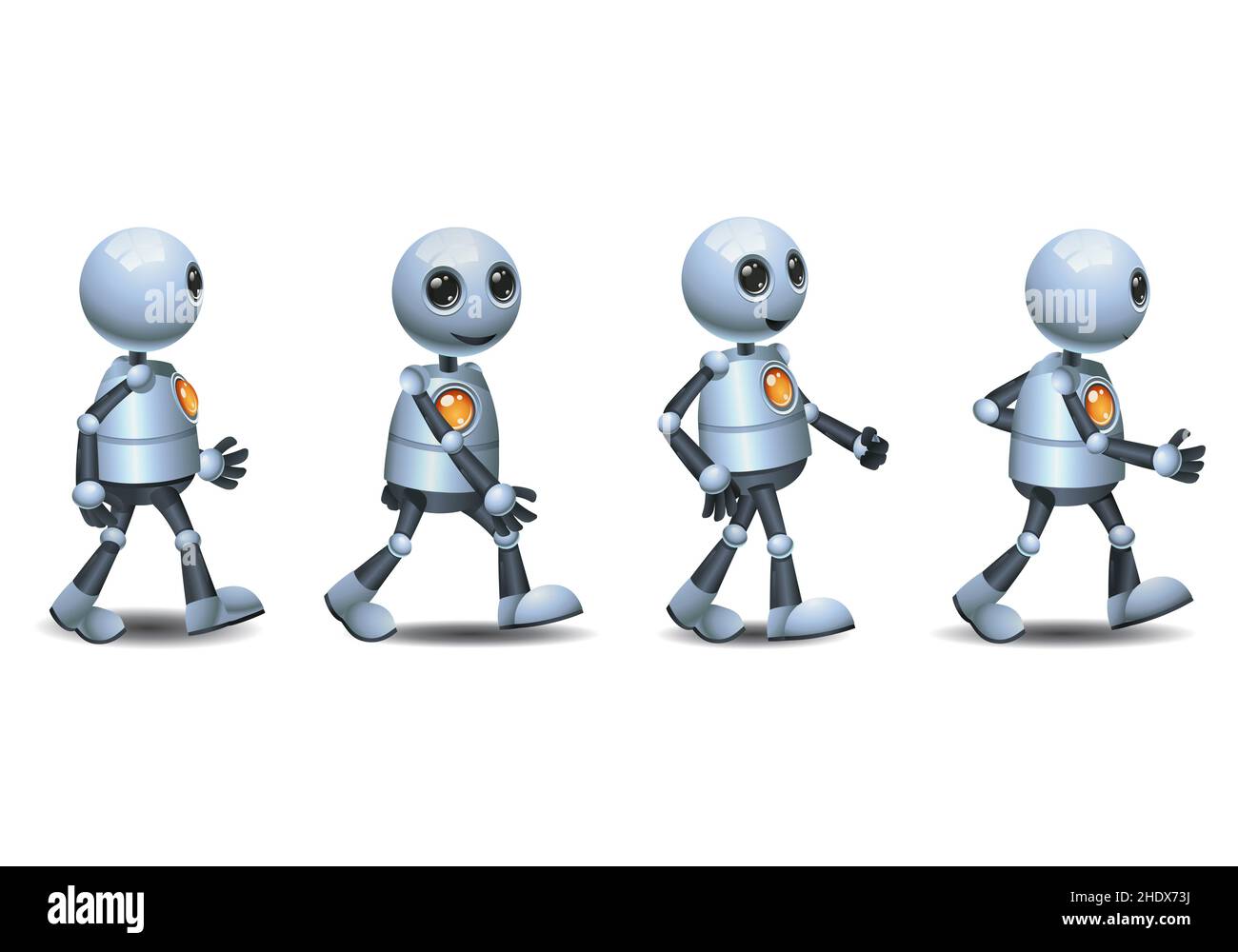 3d illustration of a little robot jogging gathering on isolated white ...