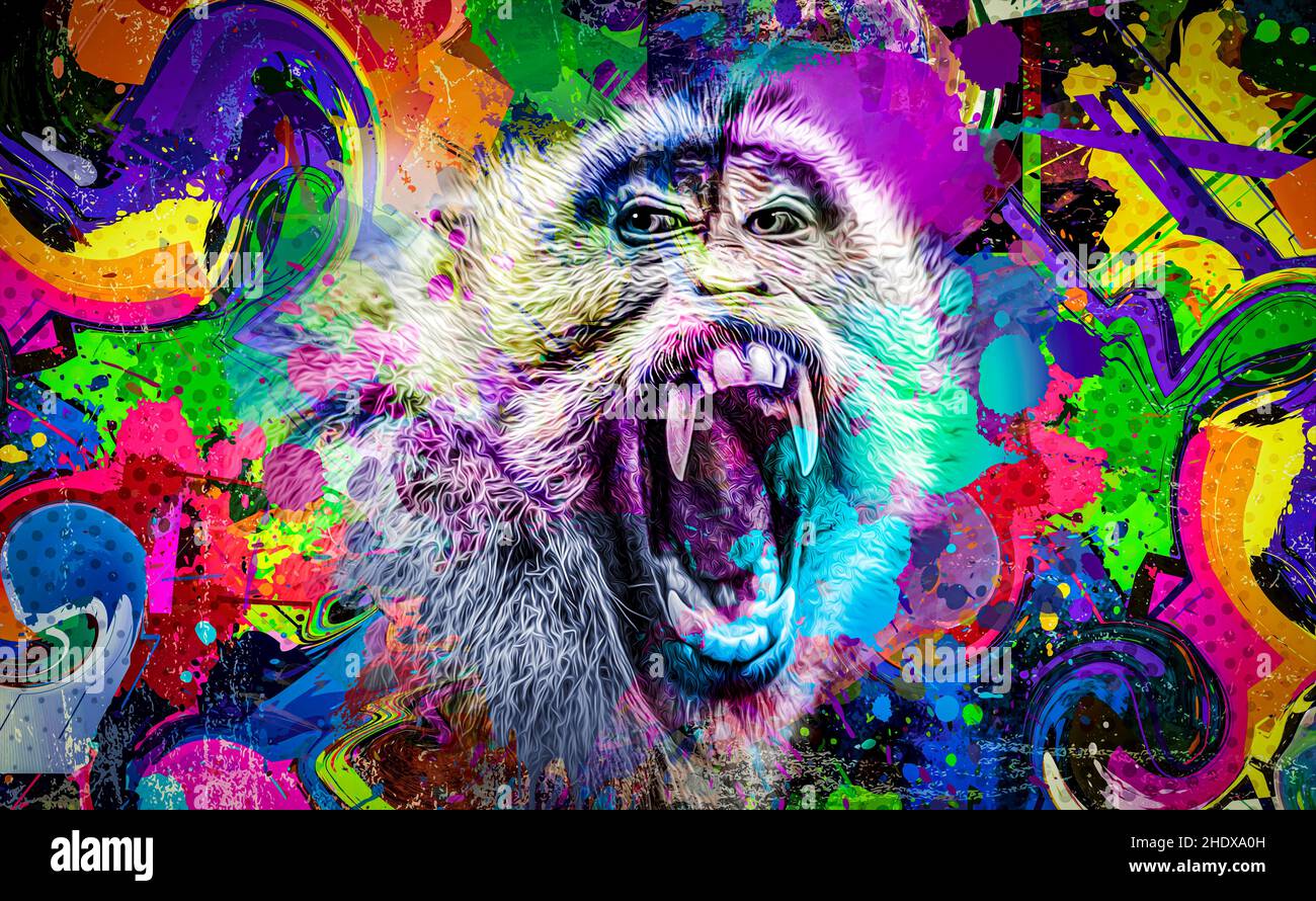 Colorful hand-drawn monkey muzzle, abstract colorful art Stock Photo ...