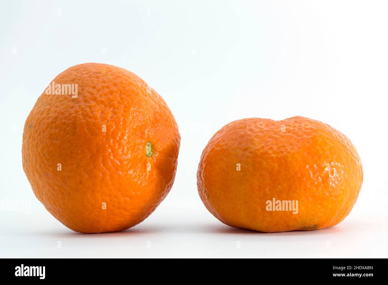 view of two tangerines in different position, placed on white ...
