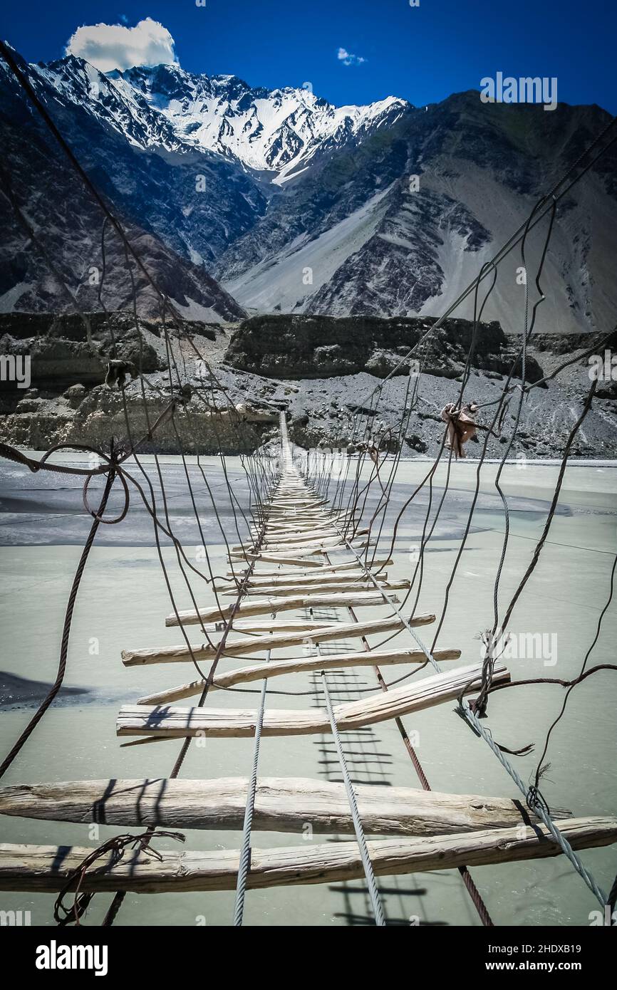 river, suspension bridge, karakorum, rivers, suspension bridges Stock ...