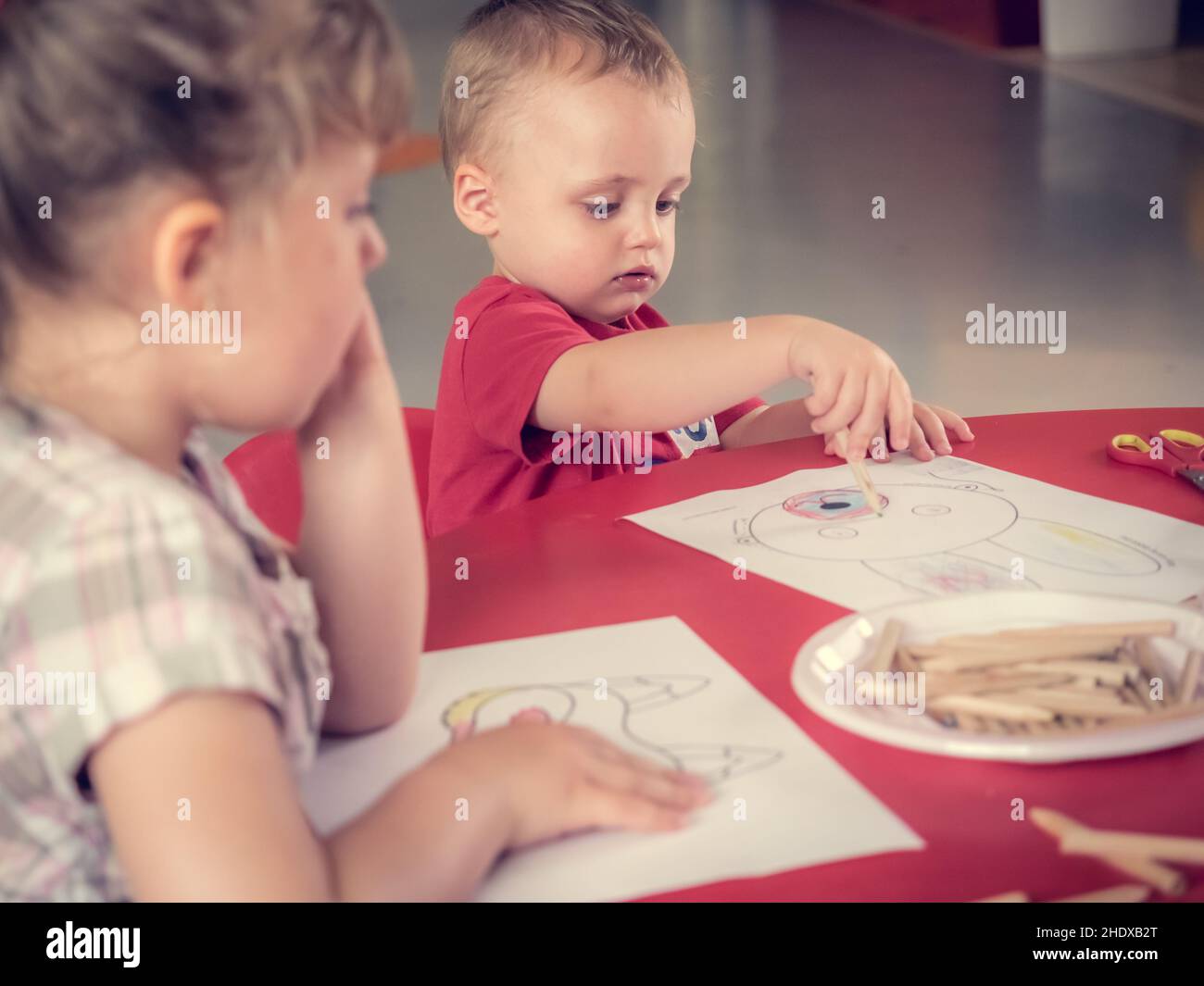 child, drawing, siblings, children, childs, kid, kids Stock Photo - Alamy
