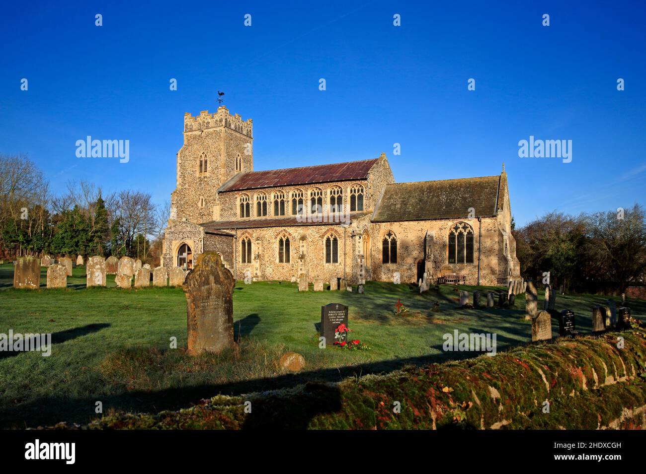 A view of the parish church of St Peter in the Norfolk countryside at ...