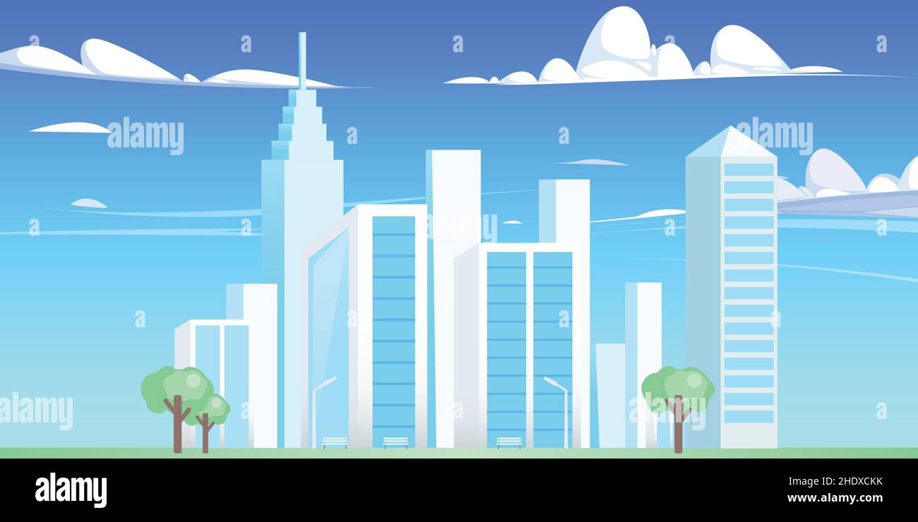 urban panorama cityscape skyline building silhouettes horizontal vector ...