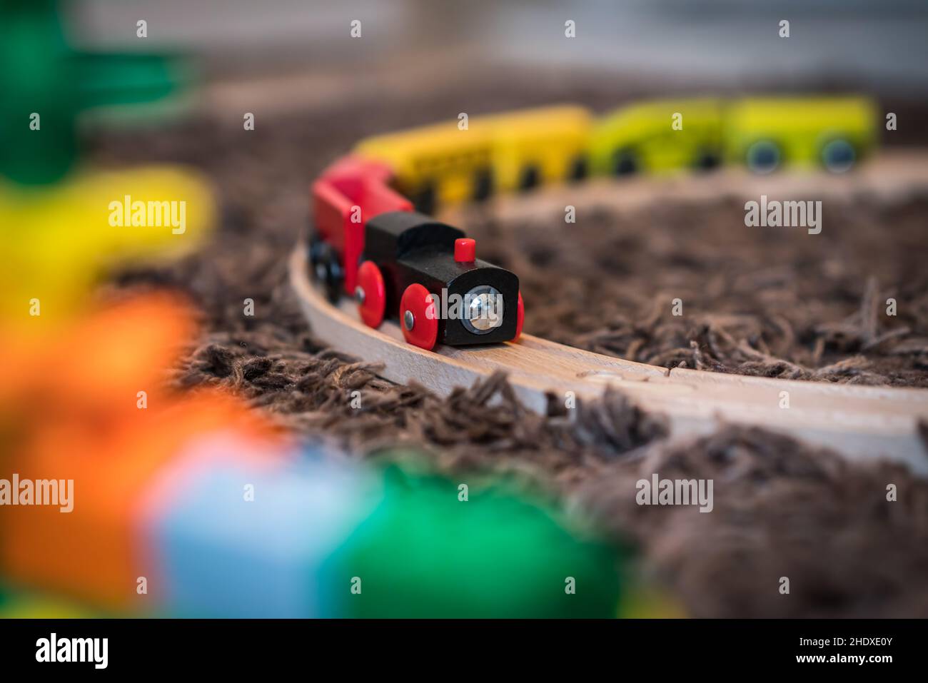 wood toy train, toy trains Stock Photo - Alamy