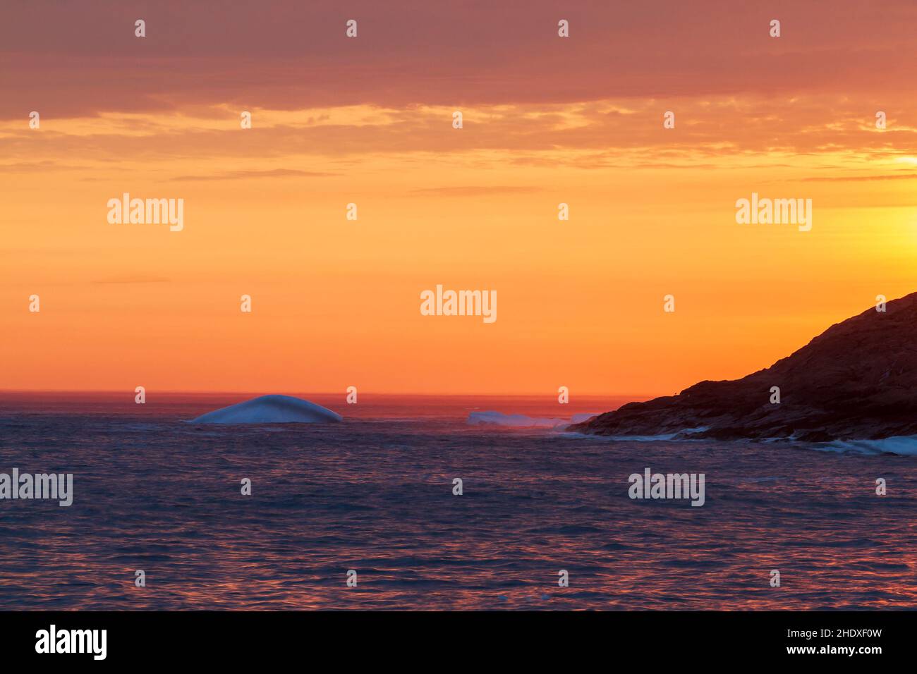Beautiful icebergs along the Newfoundland and Labrador coast at sunrise ...