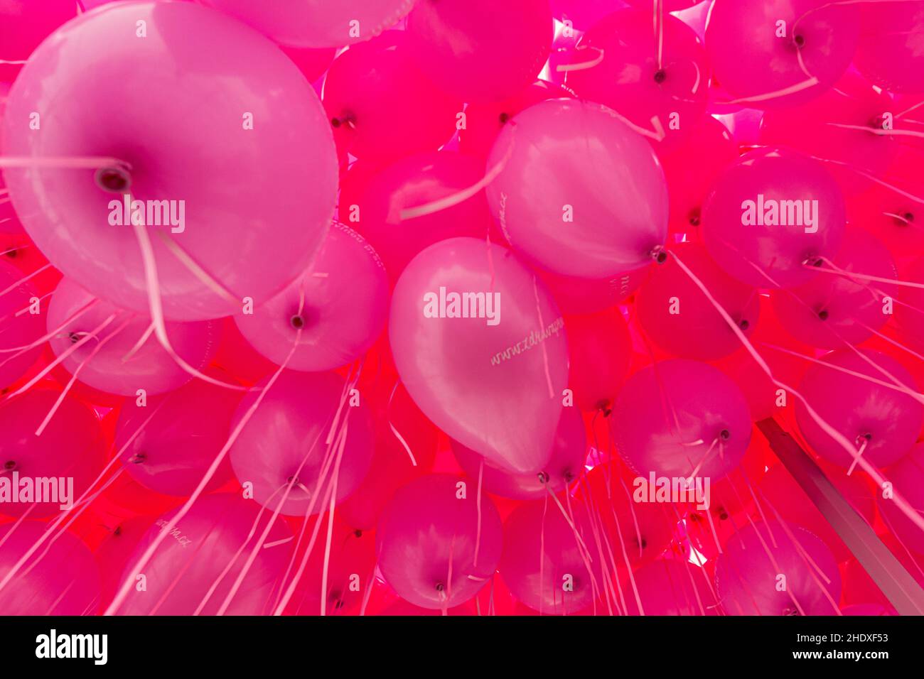 Pink birthday balloons over abstract background Stock Photo - Alamy