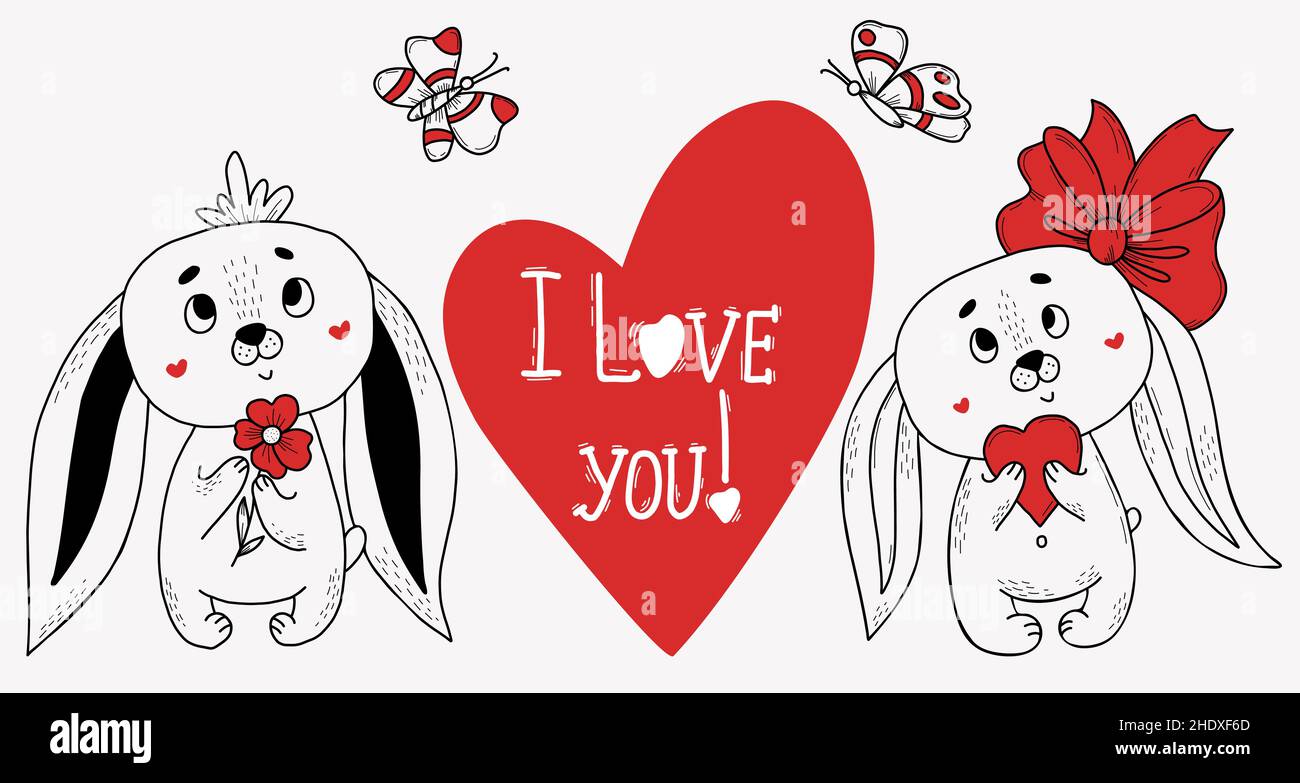 Cute easter couple rabbit heart hi-res stock photography and images - Alamy