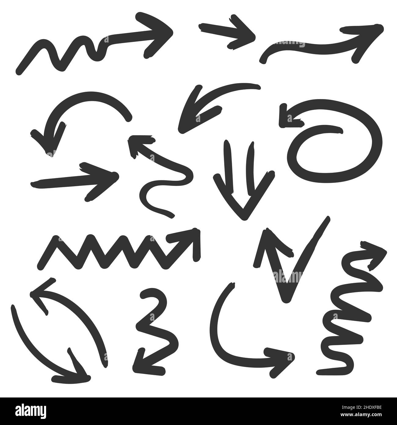 Hand drawn curved arrows icon in flat style. Arrow vector illustration ...