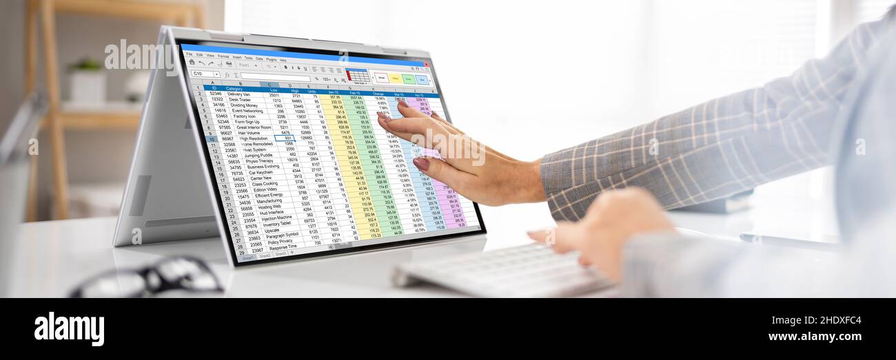 Woman Employee Analyst Working With Spreadsheet Software Stock Photo ...