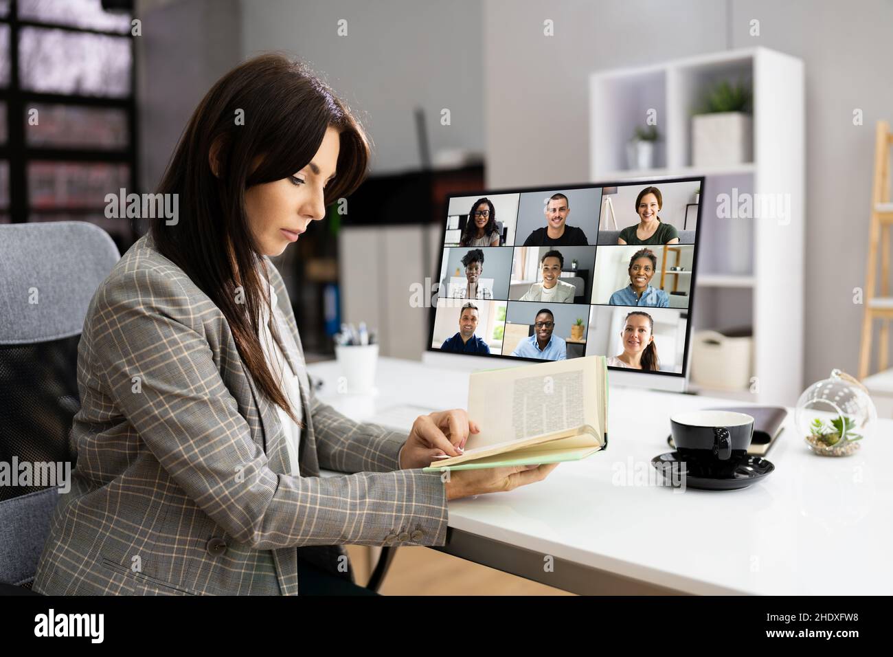 Online Internet Video Call Conference. Book Reading Club Stock Photo ...