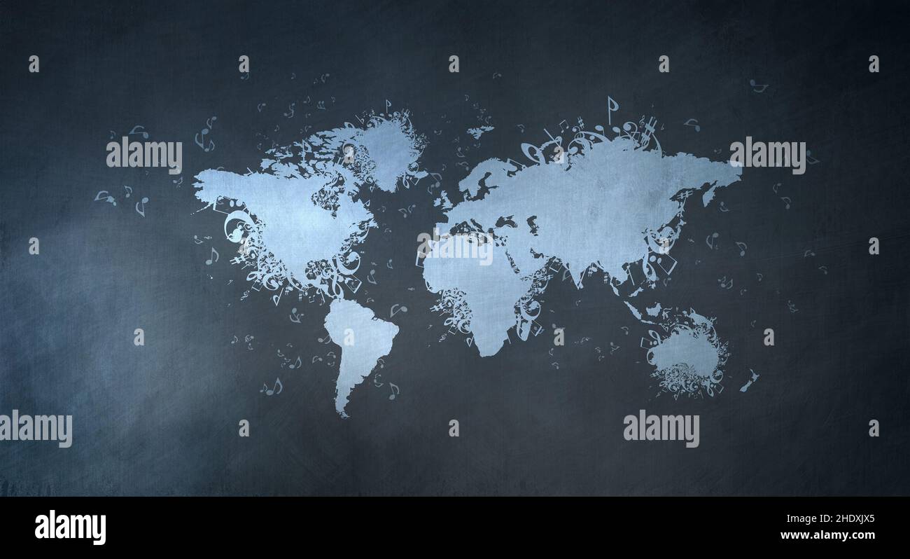 music, world map, musical note, musics, world maps, musical notes Stock ...