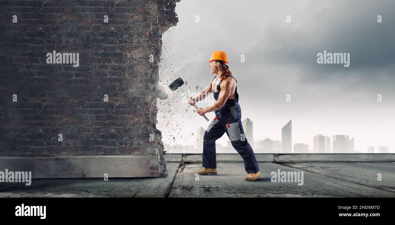 construction worker, demolition, tearing, blue collar, builder ...