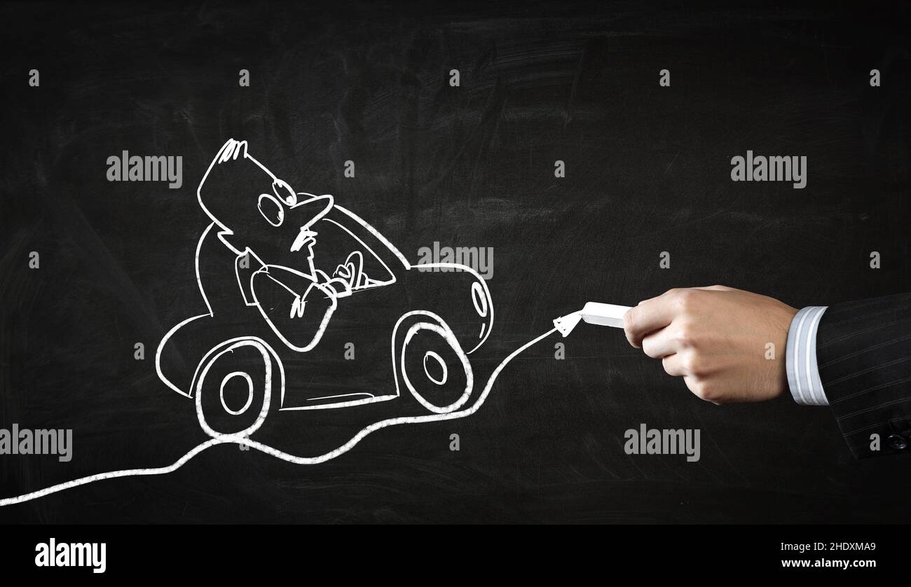 car driver, chalk drawing, car drivers Stock Photo - Alamy
