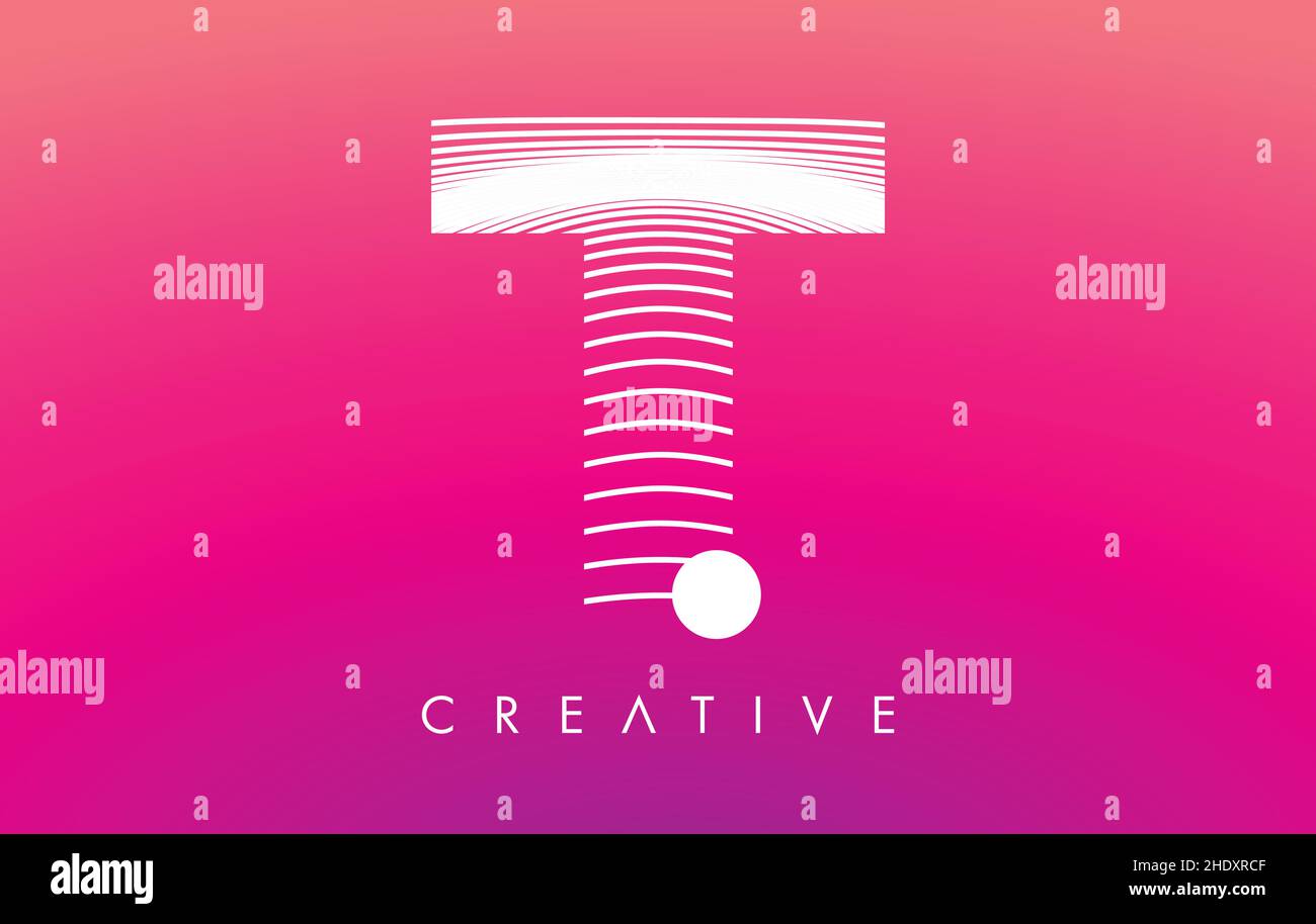 T Letter Logo with White Warp Lines Effect on Purple Background Vector ...