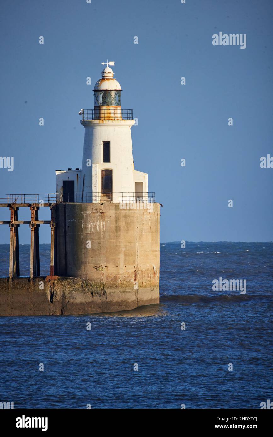Blyth Harbour Lighthouse in Northumberland from Blyth Beach Stock Photo ...