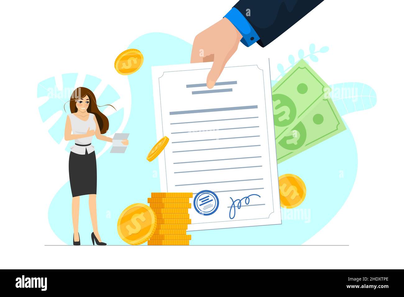 Satisfied businesswoman hold good financial notice. Positive decision ...