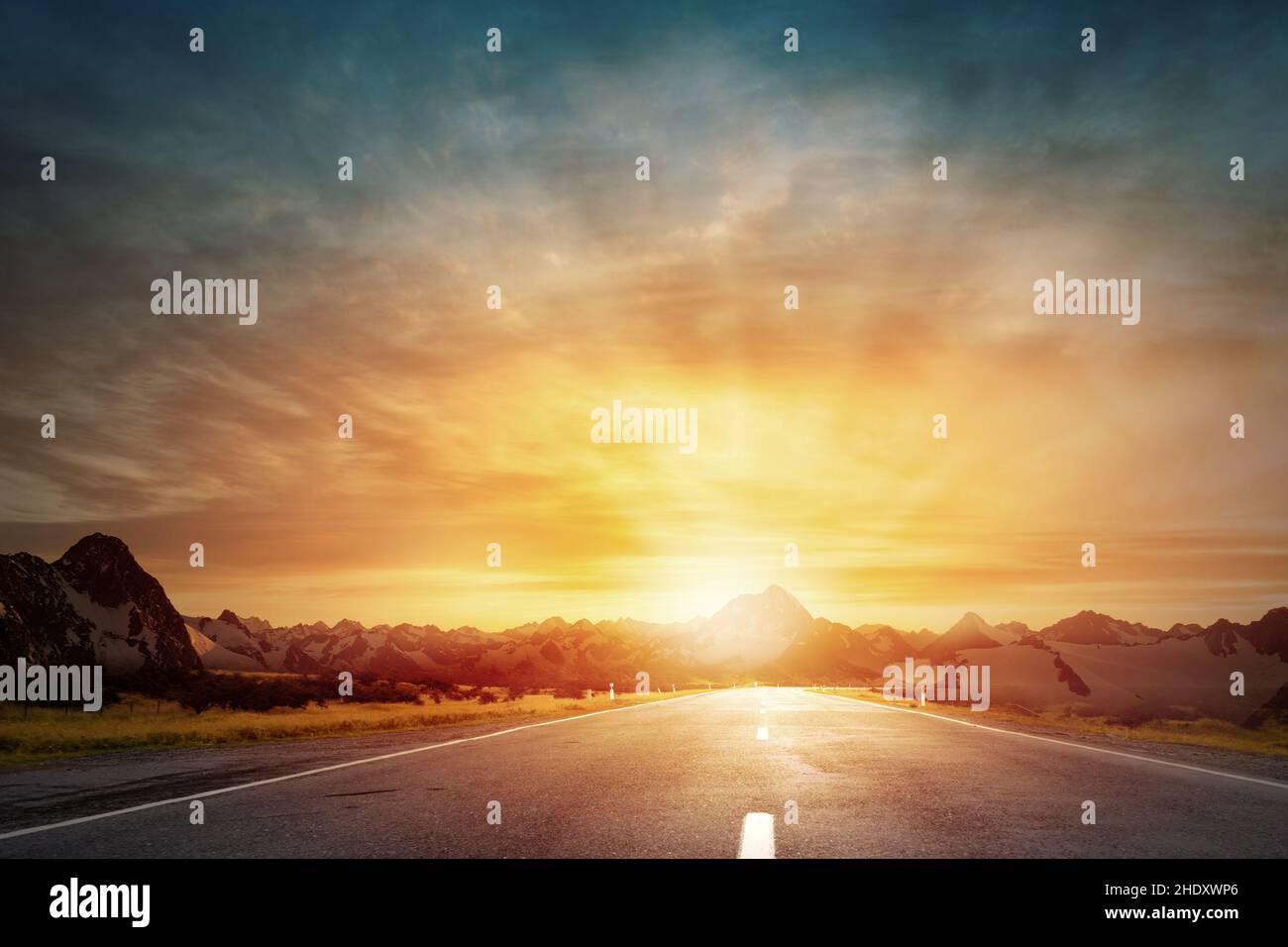 sunset, horizon, highway, sunsets, horizons, highways, motorway ...