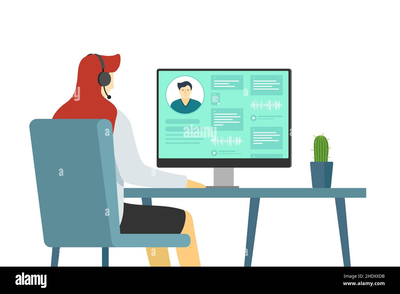 Call center operator woman and customer information on monitor screen ...