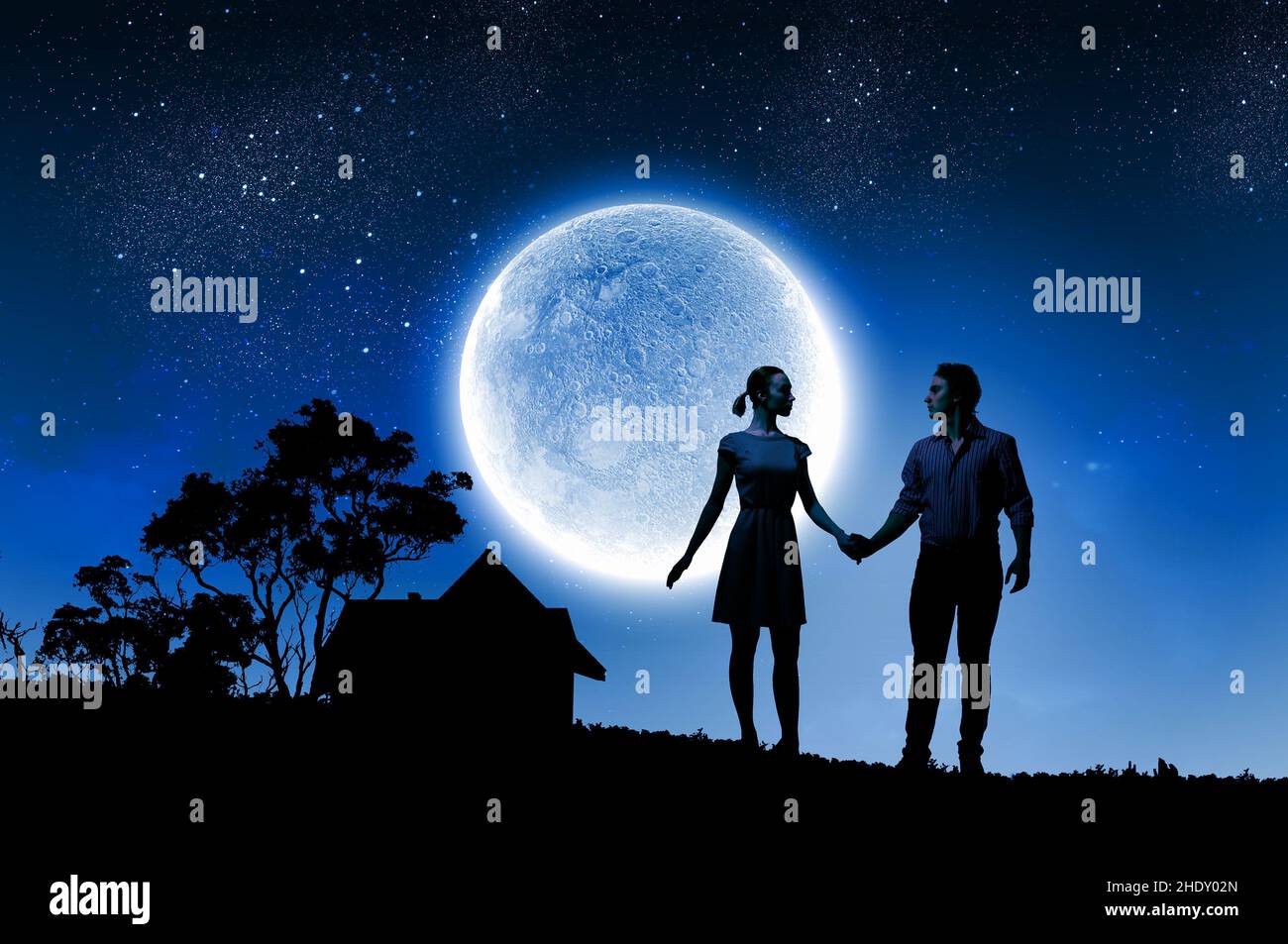 love couple, full moon, hand in hand, love couples, full moons, hand in ...