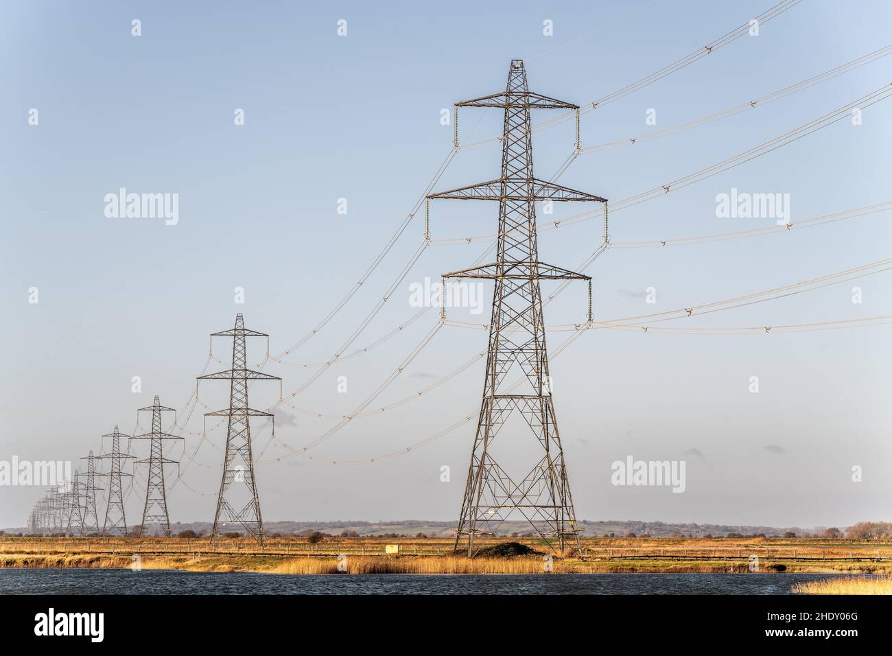 Electrical pylons from dungeness nuclear power station hi-res stock ...
