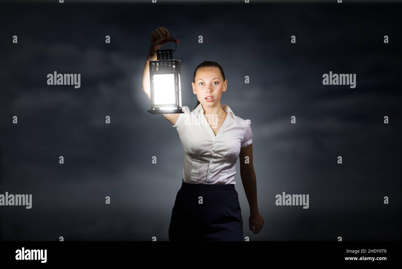 business woman, light, darkness, secret, amazement, search, inspiration ...