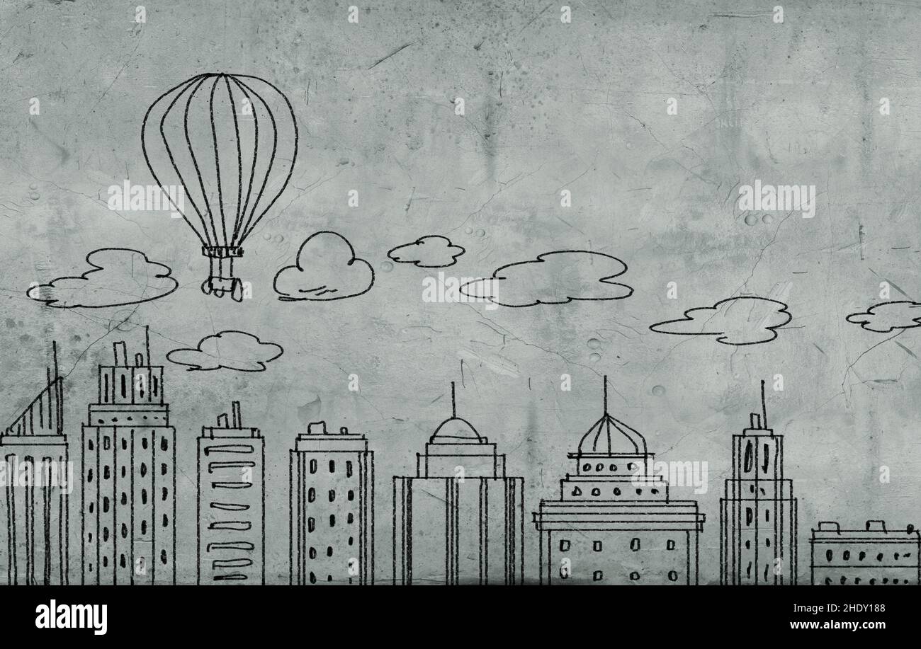 city, hot air balloon, urban, cities, hot air balloons, urbans Stock ...