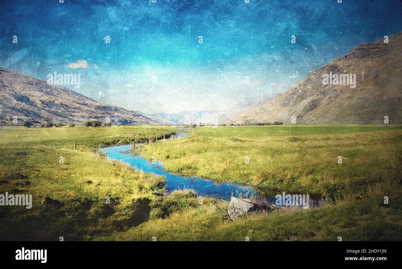 landscape, stream, mountain range, grazing land, landscapes, rural ...