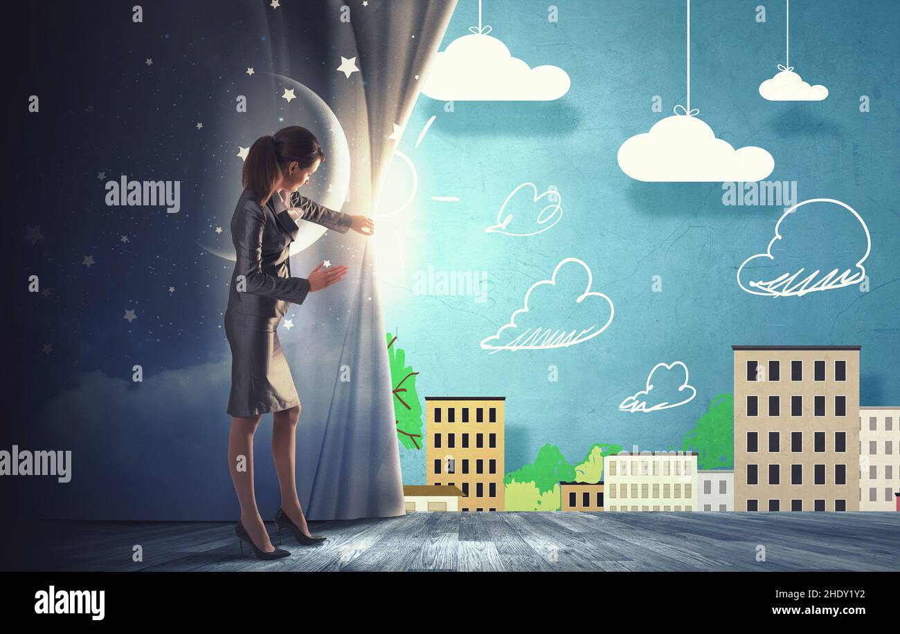 business woman, city trip, backdrop, present, city model, boss ...