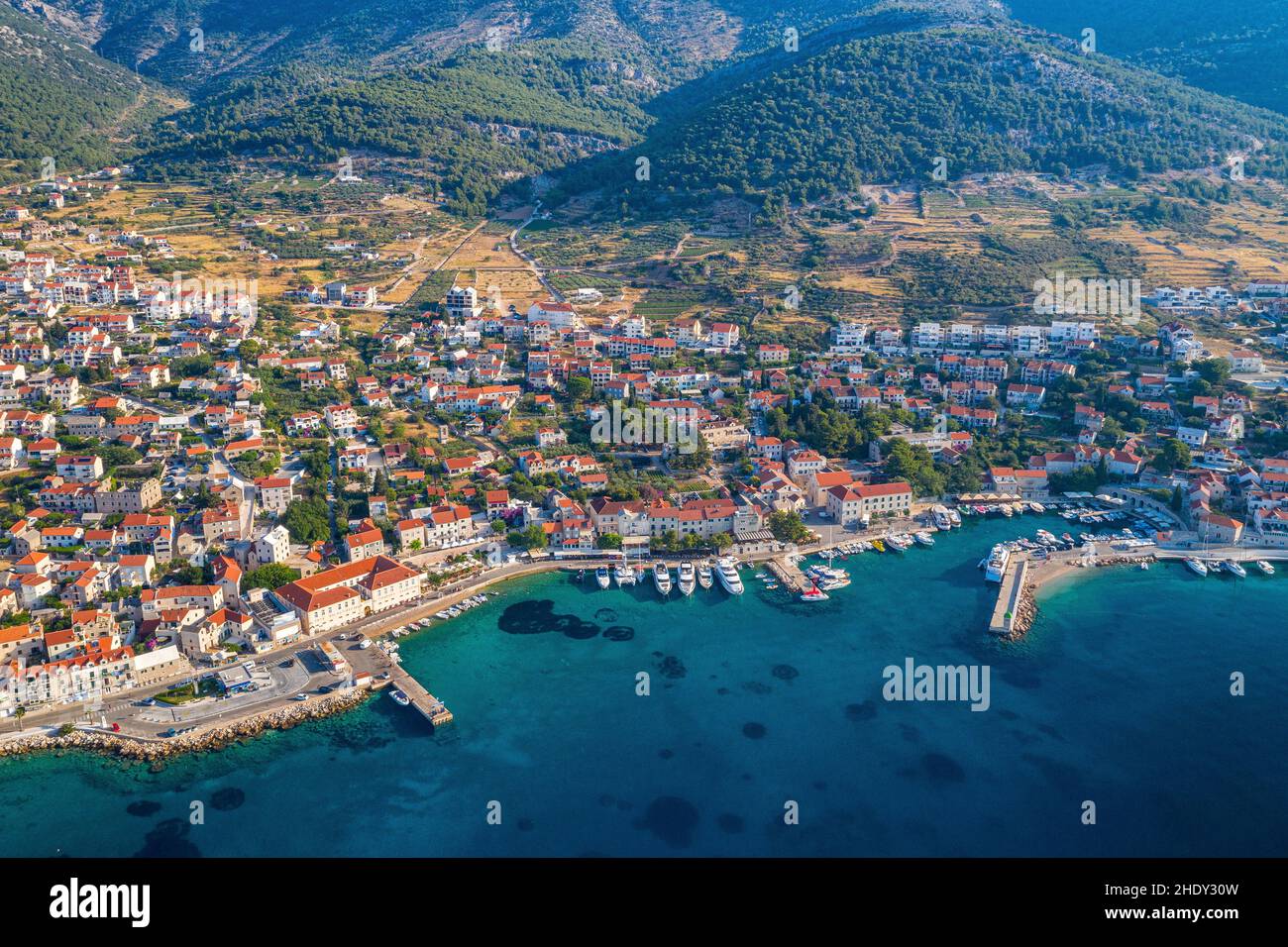 Bol and Zlatni rat from air Stock Photo - Alamy
