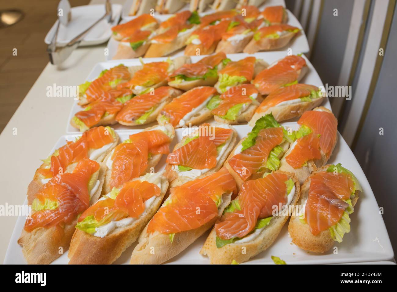 Canapes of fish, bread, cheese and herbs on skewers Stock Photo - Alamy