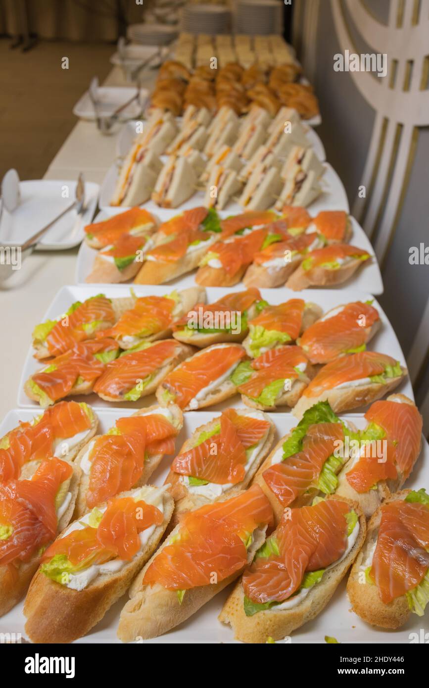 Canapes of fish, bread, cheese and herbs on skewers Stock Photo - Alamy