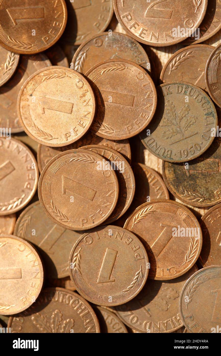coins, 1 penny, german mark, coin, one penny, german marks Stock Photo ...