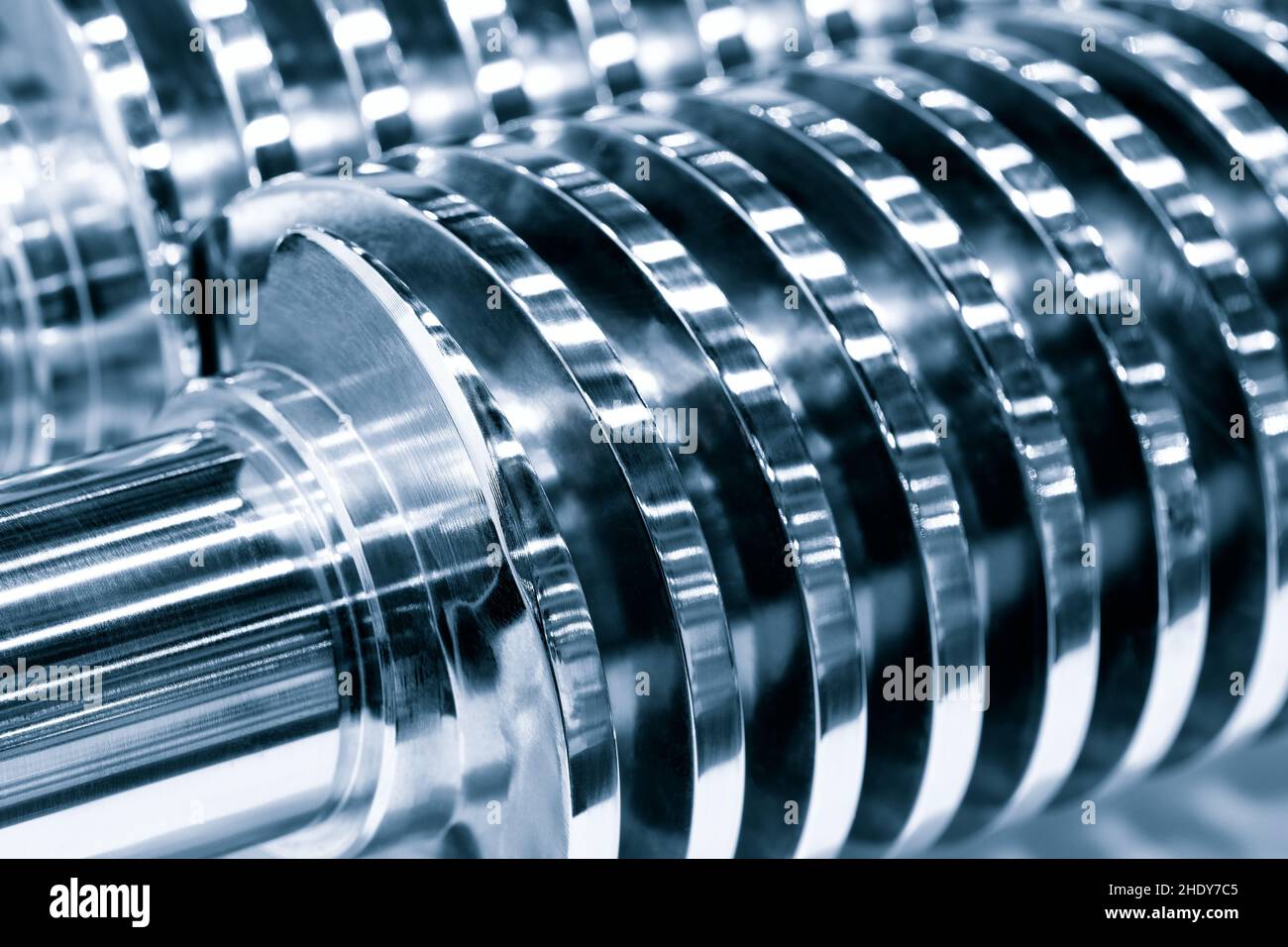 Close up gears of screw compressor. Pneumatic unit. Device for ...