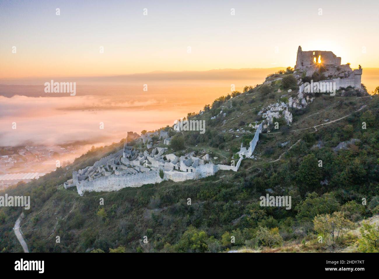 France, Ardeche, Rhone Valley, Saint Peray, Chateau de Crussol ...