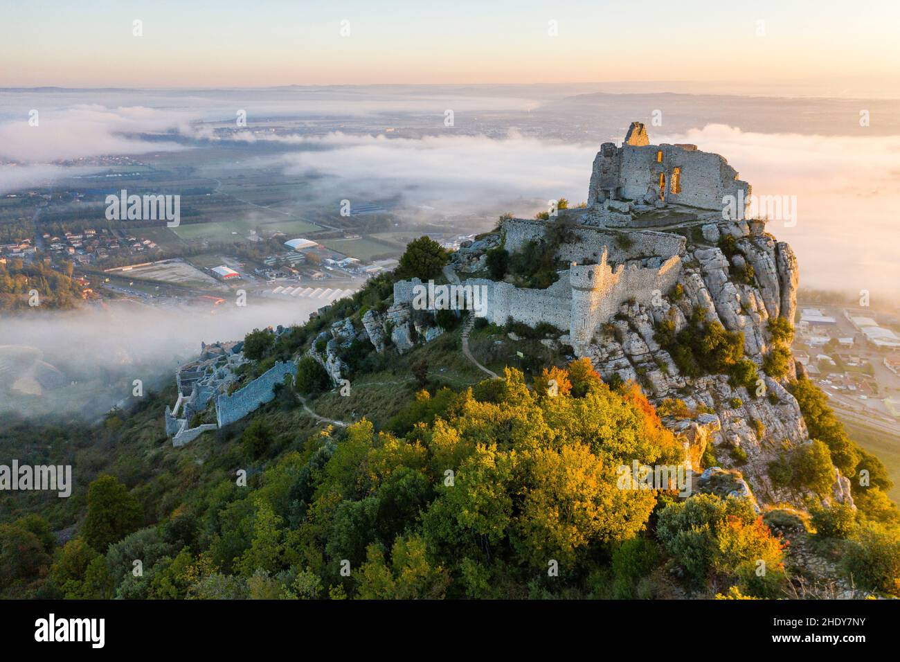 France, Ardeche, Rhone Valley, Saint Peray, Chateau de Crussol ...