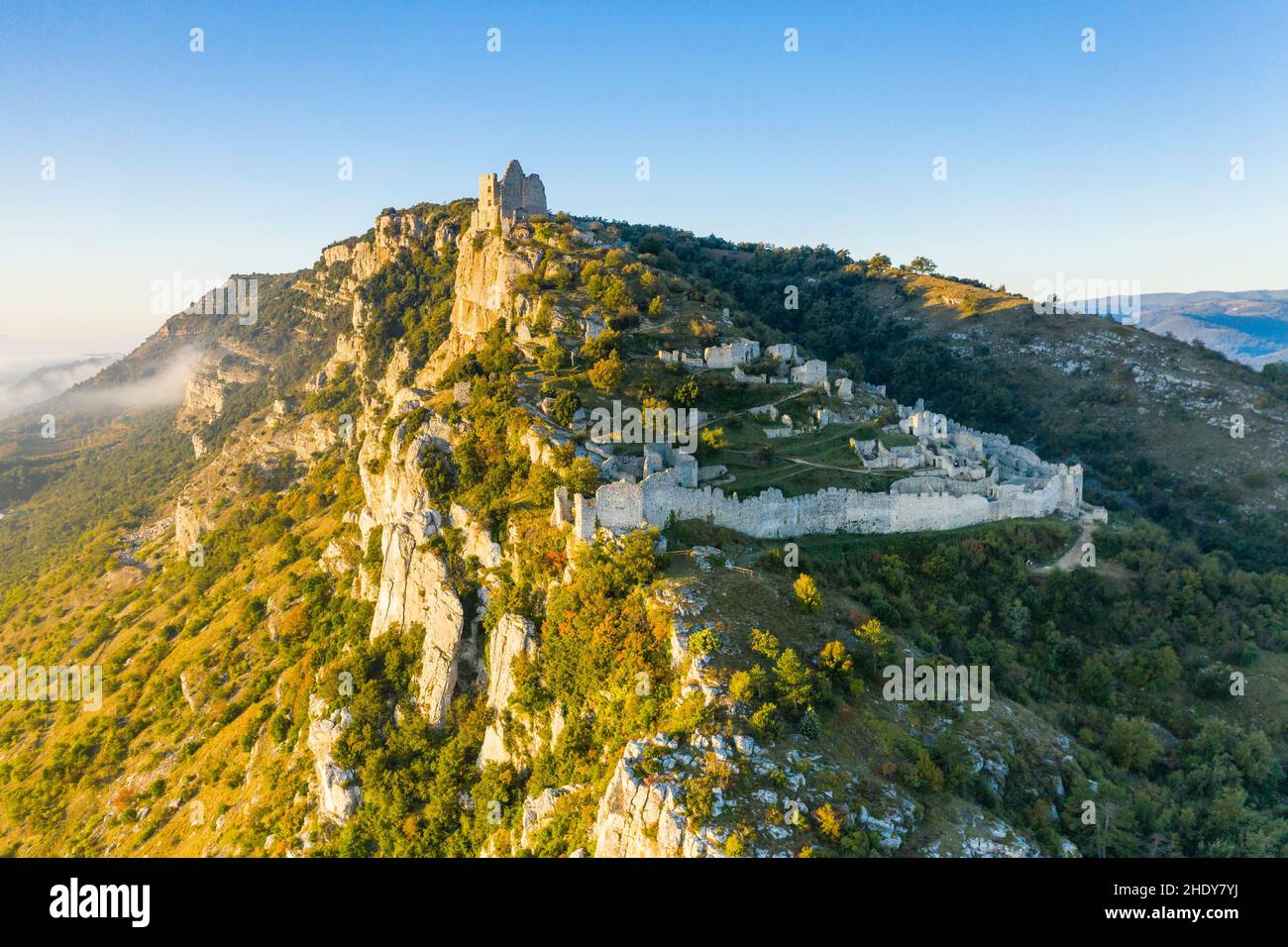France, Ardeche, Rhone Valley, Saint Peray, Chateau de Crussol ...
