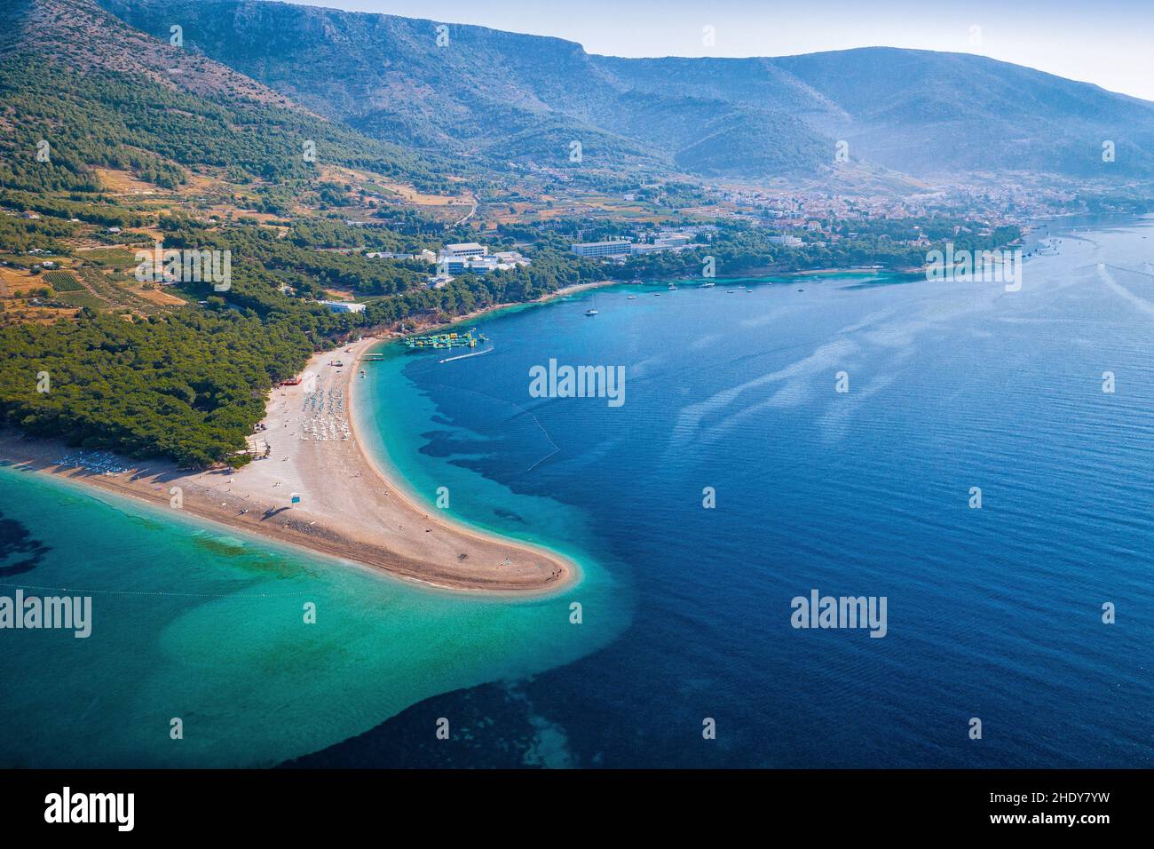 Bol and Zlatni rat from air Stock Photo - Alamy