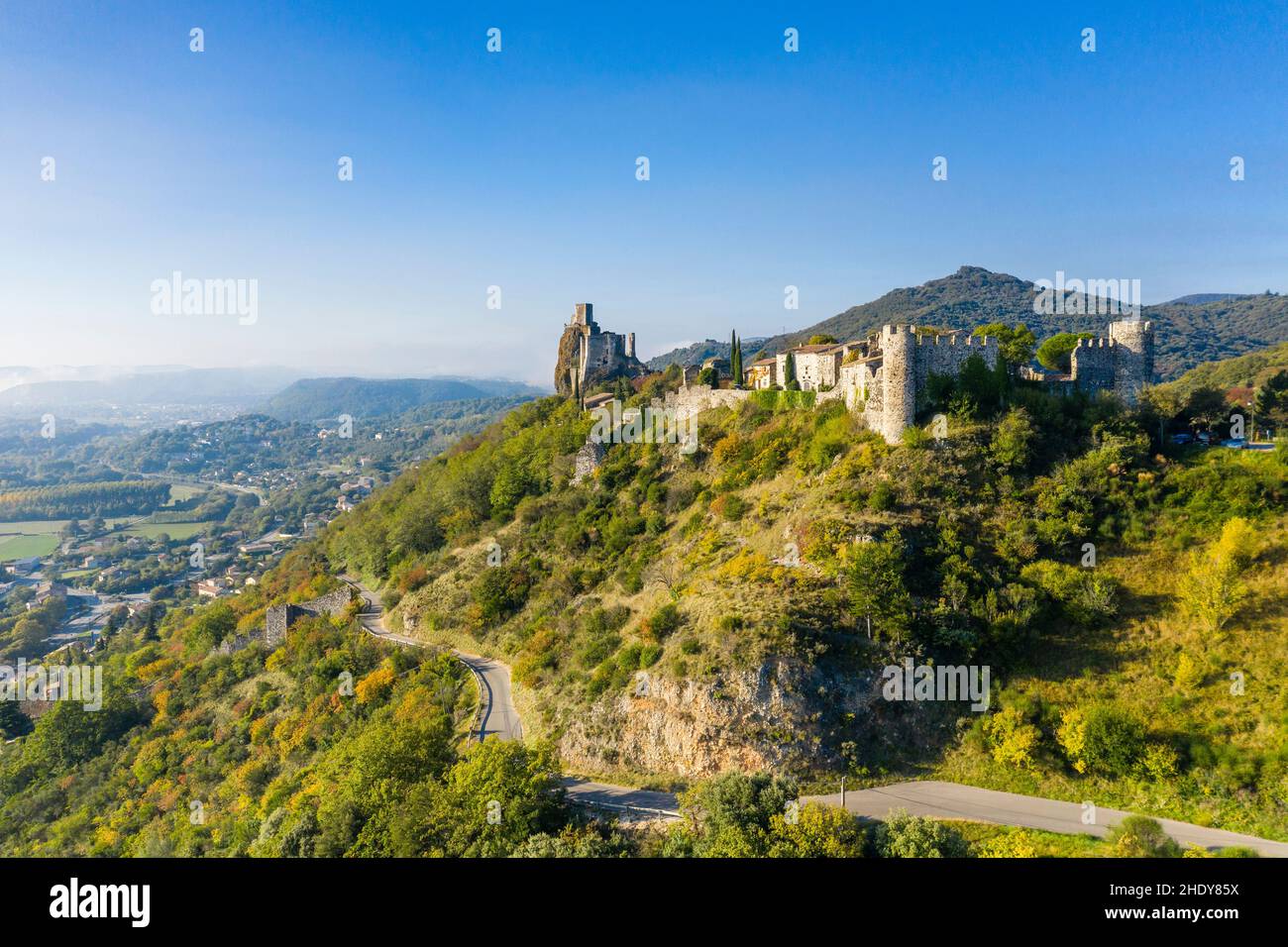 France, Ardeche, Rhone Valley, Rochemaure, fortified village and ...