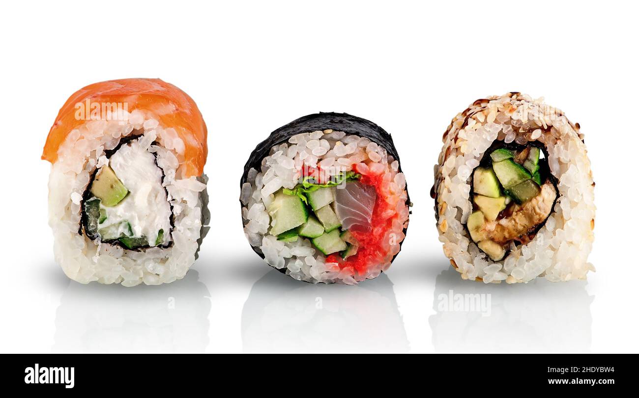 sushi, maki, inside out rolls, uramaki, sushis, makis, uramakis Stock ...